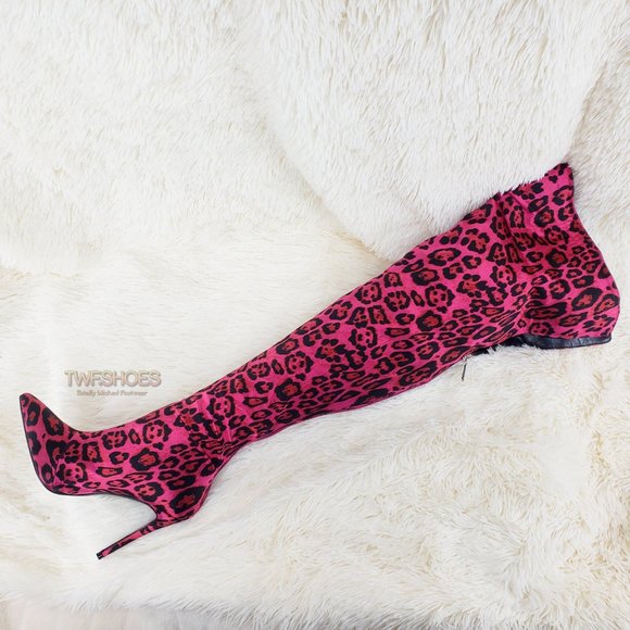 Cape Robbin | Shoes | Hot Pink Leopard Thigh High Heel Boots | Poshmark